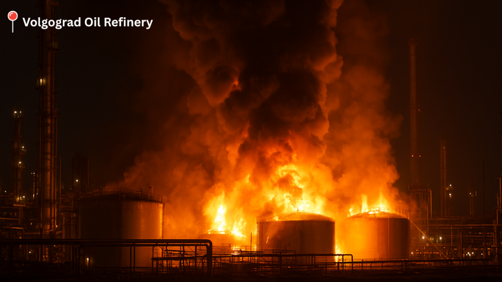 Precision drone attack turns Volgograd oil refinery into towering ...